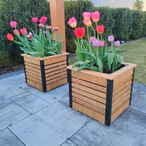 Oak Veneer Slat Planter Box – Modern Indoor/outdoor Flower Pot for ...