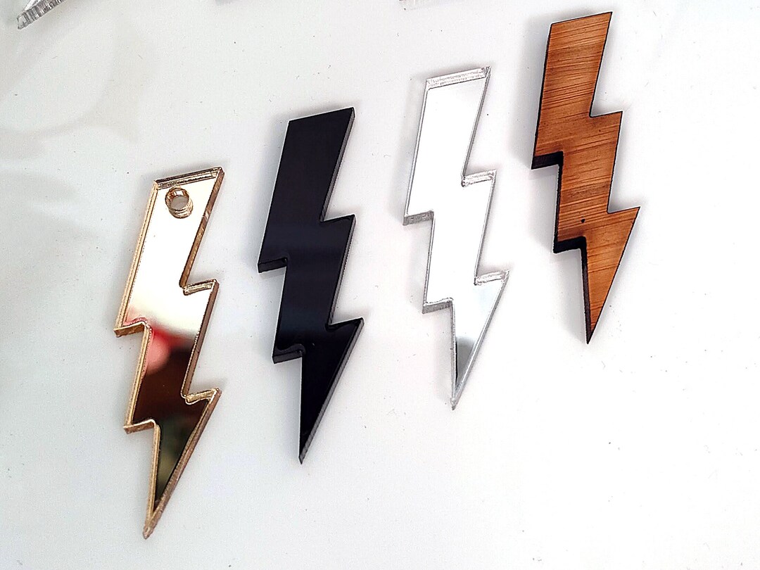 12x Laser Cut Acrylic Lightning Bolt Pendants, Mirror Lightning, Bamboo ...