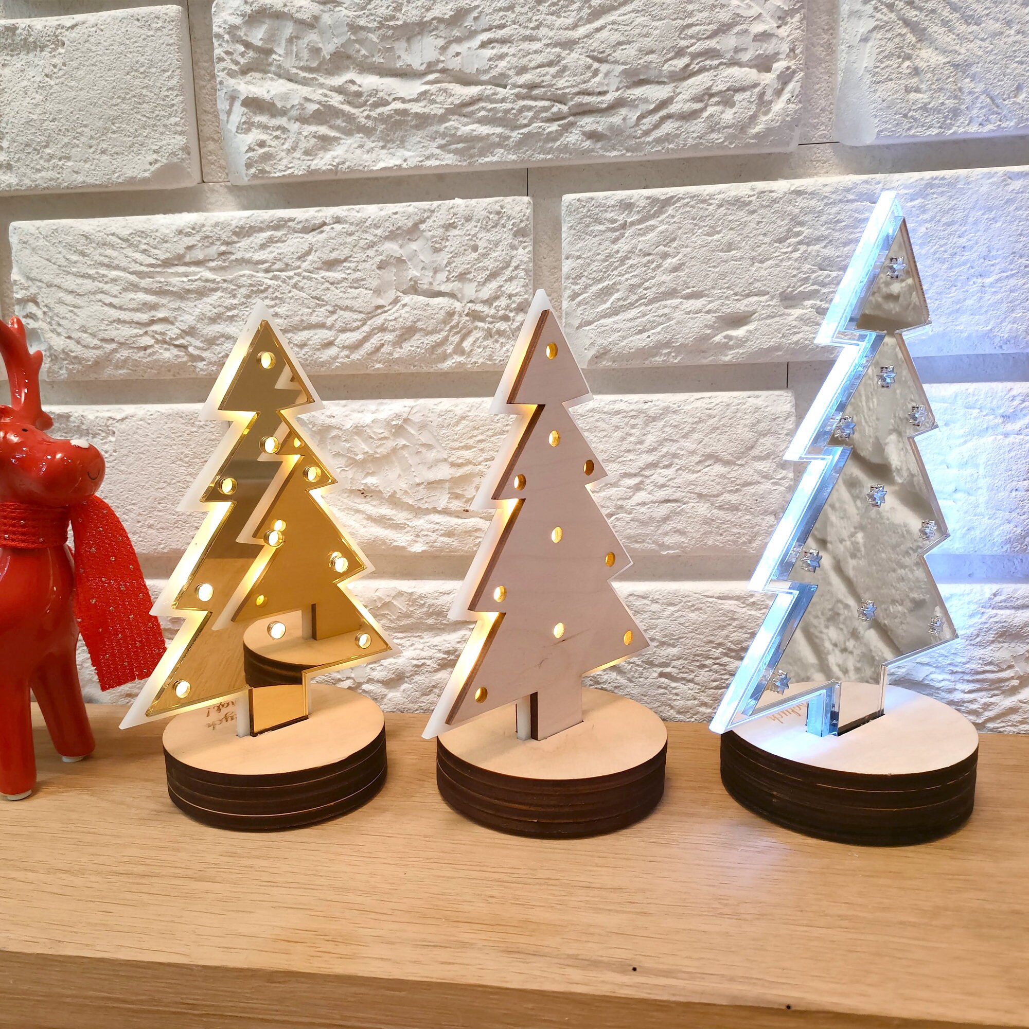 Christmas Tree With LED Lights, Mirror Tree, 3D Wood Xmas Lighting Tree ...