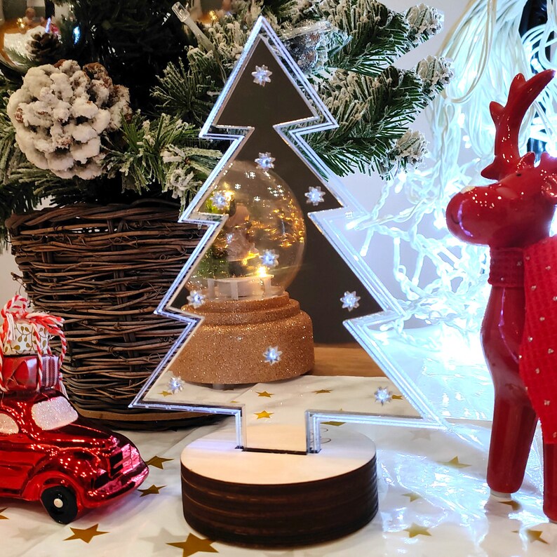 Christmas Tree With LED Lights, Mirror Tree, 3D Wood Xmas Lighting Tree ...