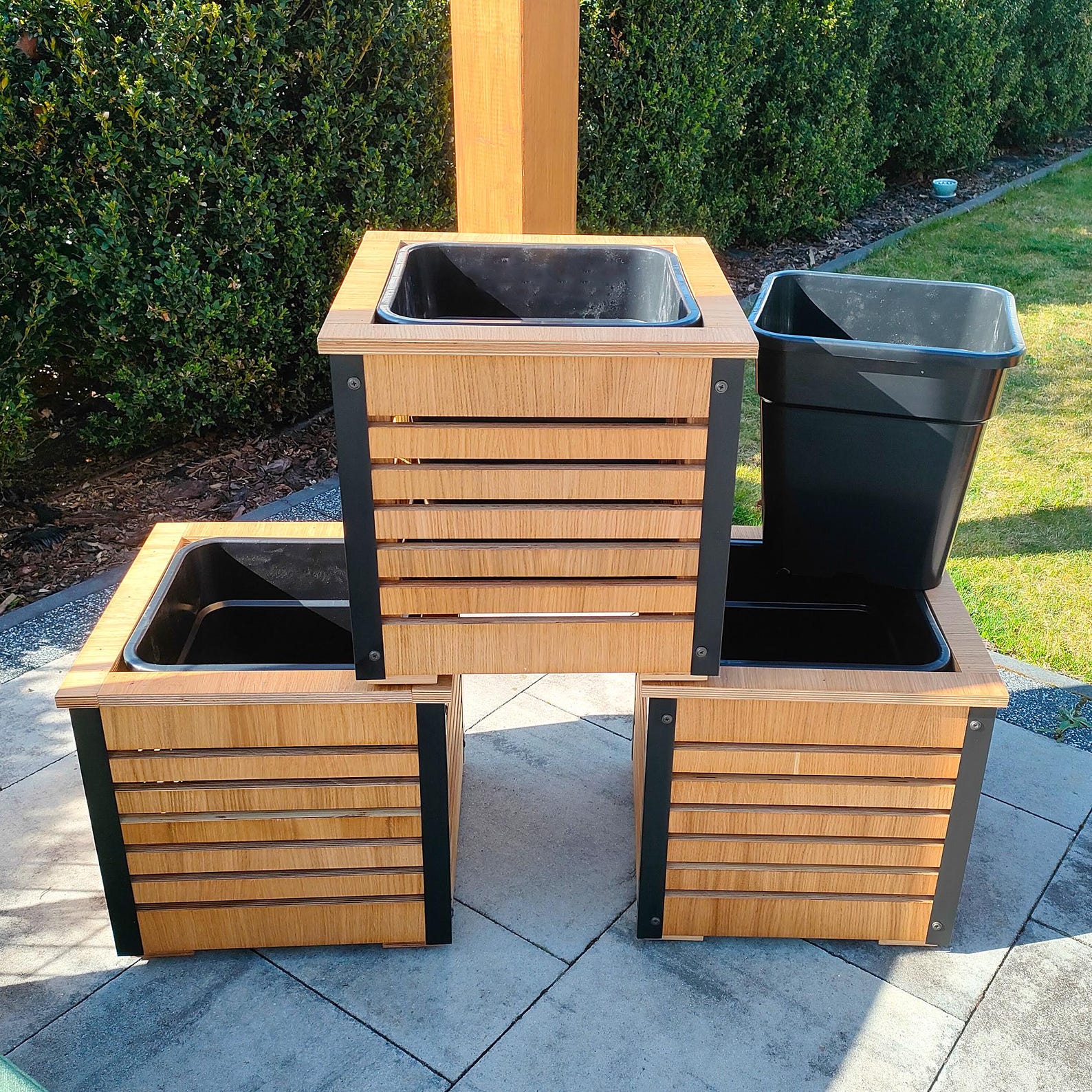 Oak Veneer Slat Planter Box – Modern Indoor/outdoor Flower Pot for ...