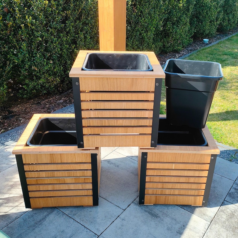 Oak Veneer Slat Planter Box – Modern Indoor/outdoor Flower Pot for ...