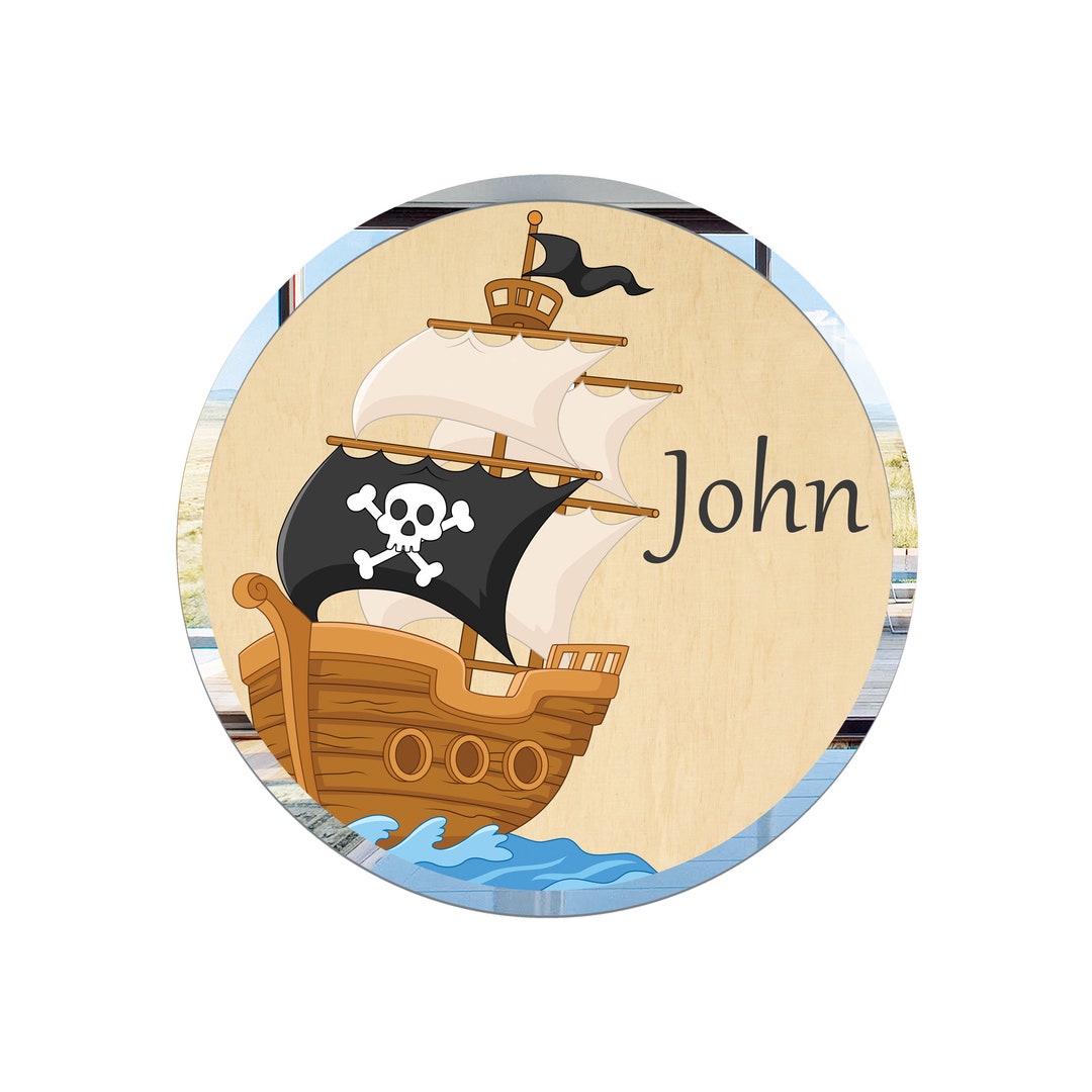 Custom Pirate Ship Sign Nursery Room Decor Round Wood Name - Etsy