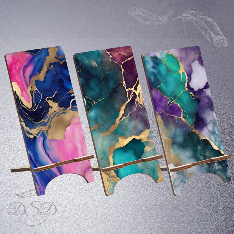 Marble Print Wood Phone Stand, Stone Pattern Holder for iPhone 14 13 12 ...