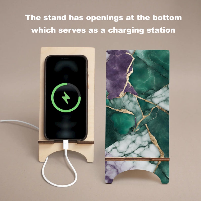 Luxury Marble Wood Phone Stand, Geode Agate Holder for iPhone 14 13 12 ...