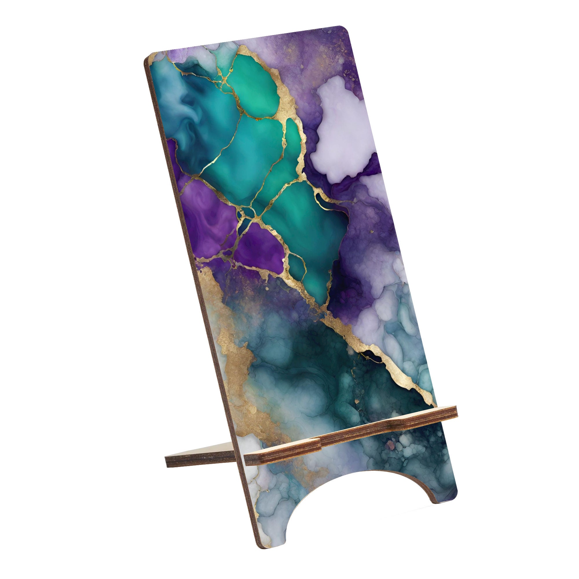 Marble Print Wood Phone Stand, Stone Pattern Holder for iPhone 14 13 12 ...