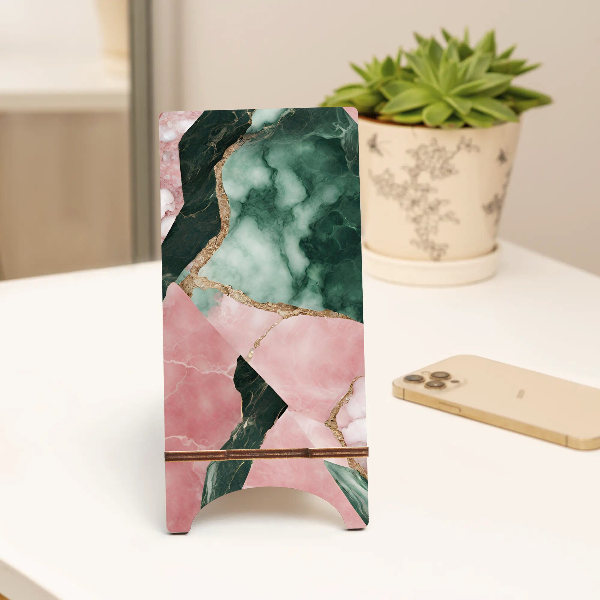 Luxury Marble Wood Phone Stand, Geode Agate Holder for iPhone 14 13 12 ...