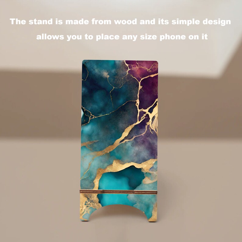 Marble Print Wood Phone Stand, Stone Pattern Holder for iPhone 14 13 12 ...