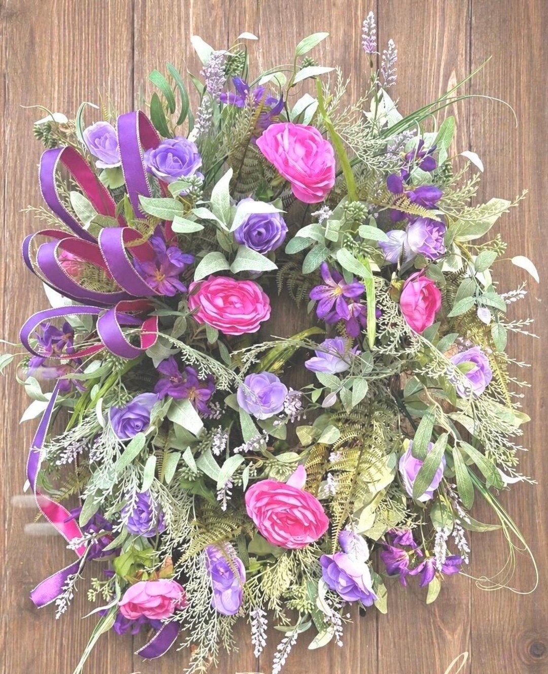 Purple Pink Floral Wreath | Garden Door Decor | Lavender Rose Year ...