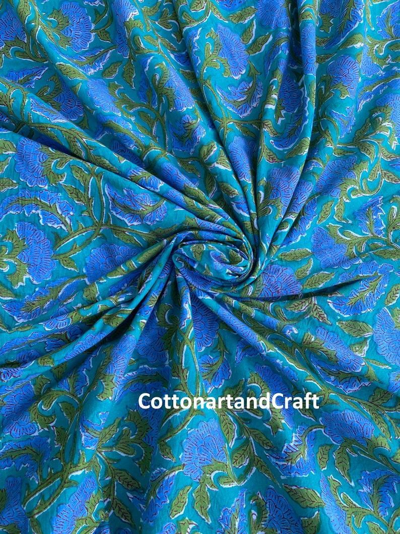 Blue Floral Fabric Quilt Making Fabric Running Fabric Handmade Fabric ...