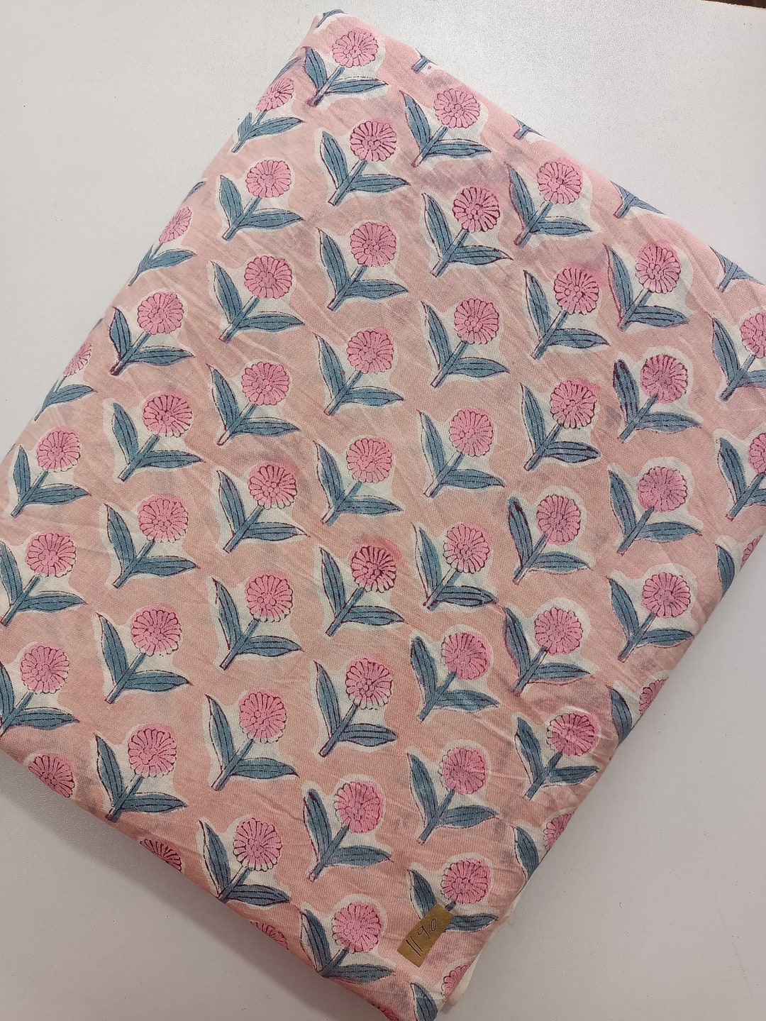 Floral Pink Buti Hand Block Print Pure Cotton Fabric Dress Making ...