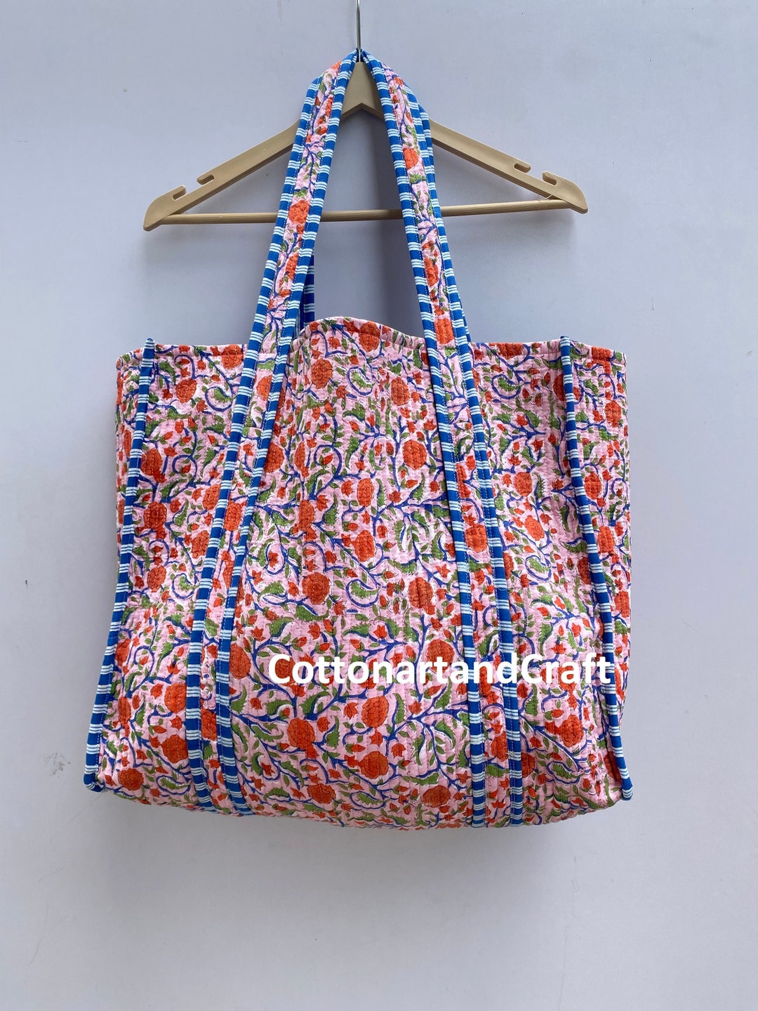 Handmade Quilted Cotton Tote Bag: Floral Print Shopping Bag - Etsy
