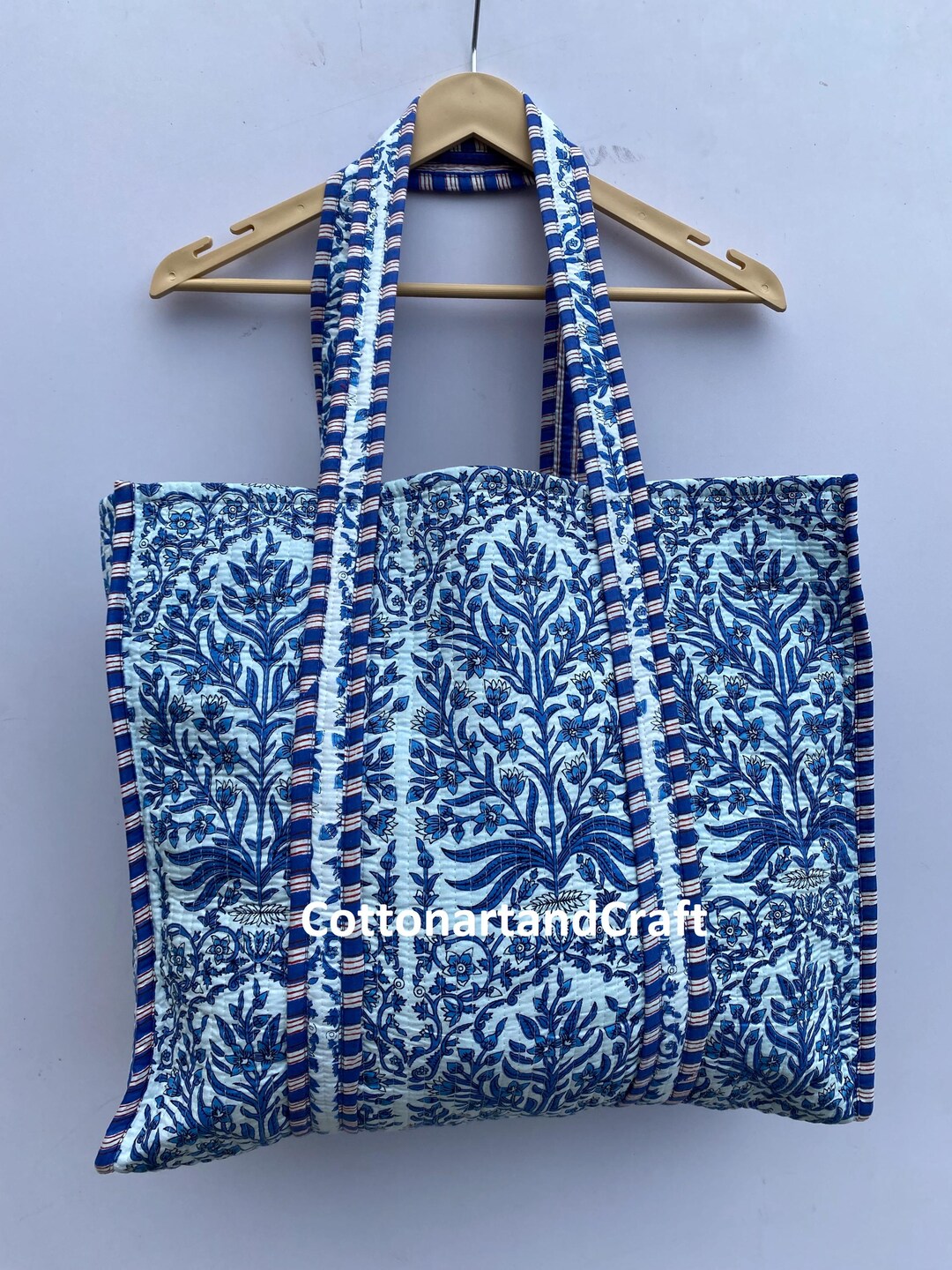 Printed Cotton Quilted Tote Bag: Indian Handmade Market Bag - Etsy