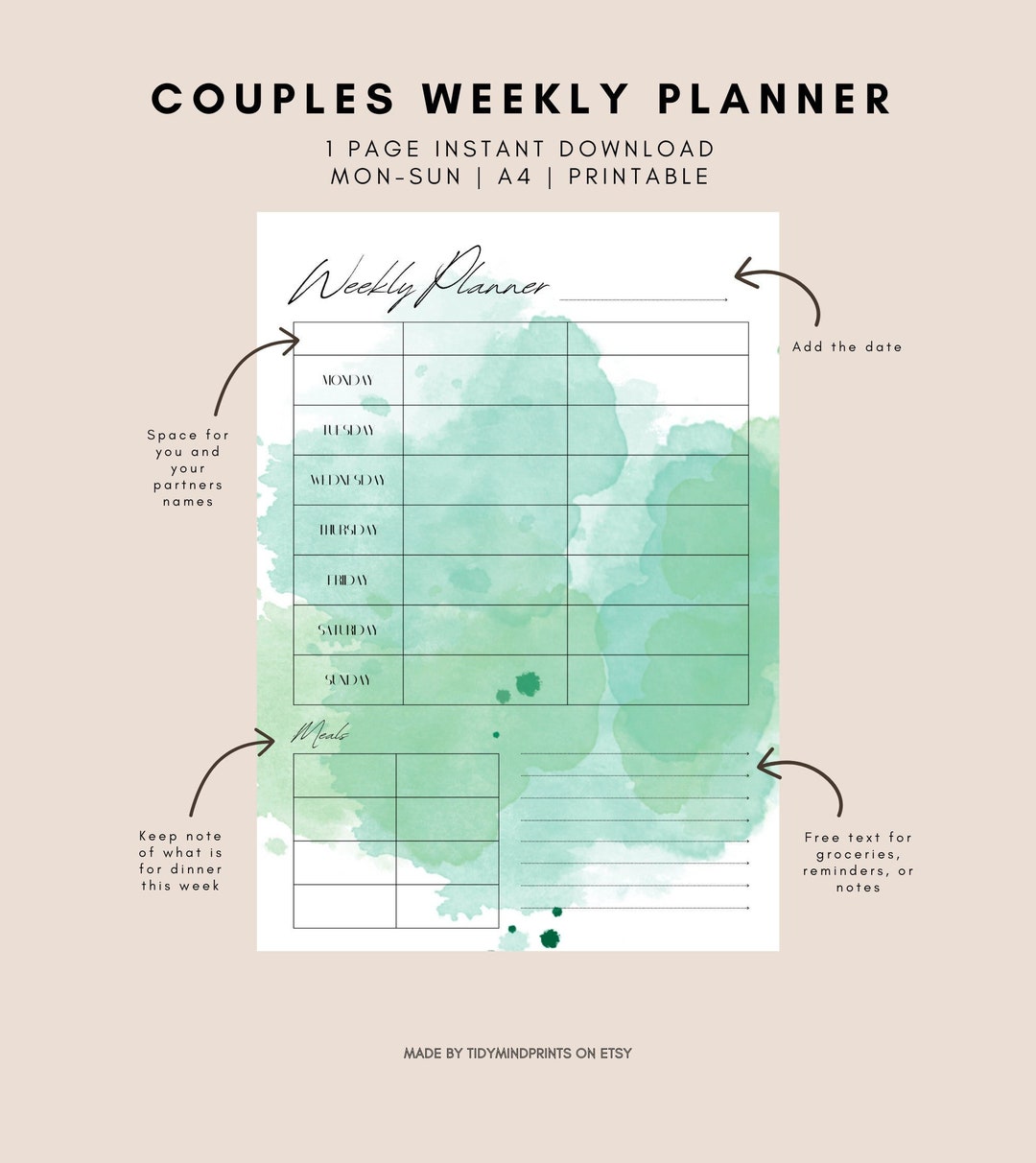 Couples Weekly Planner Printable Portrait, Minimalist Weekly Schedule ...