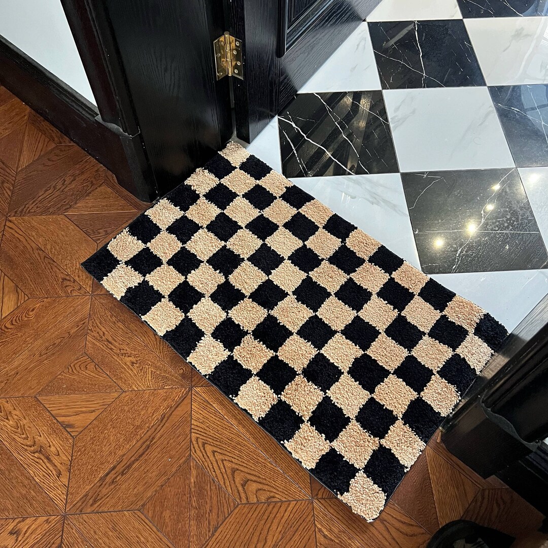Checkered Bath Mat Rug/ Retro Checker Floor Mat/ Checkered - Etsy