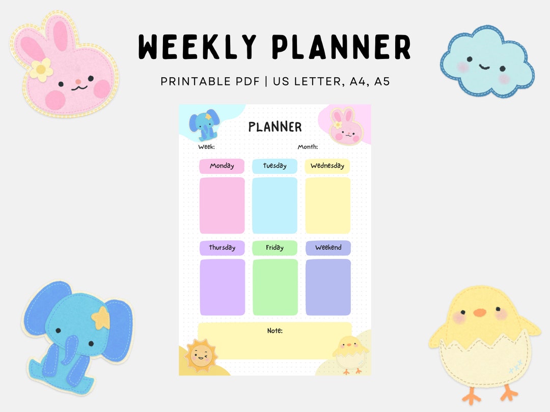 Kid Weekly Planner Children's Planner Kids - Etsy
