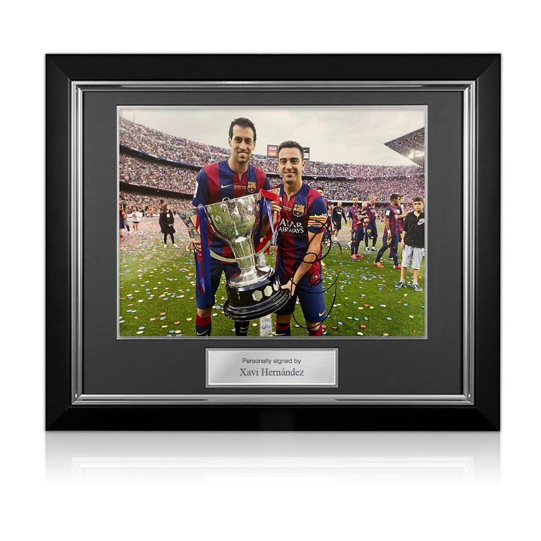 Xavi Signed Barcelona Football Photo: With Busquets. Deluxe Frame - Etsy
