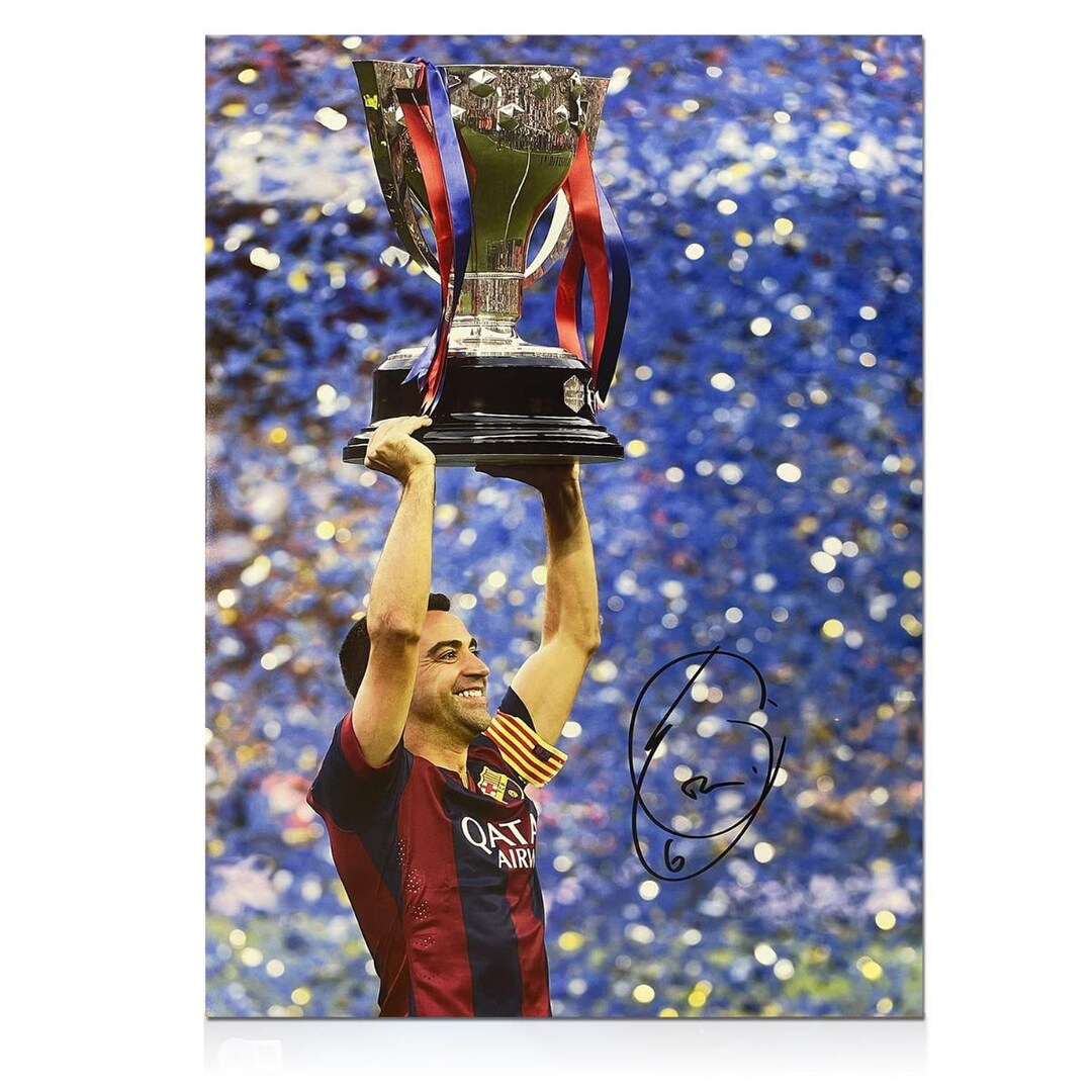 Xavi Signed Barcelona Football Photo: Trophy Lift - Etsy
