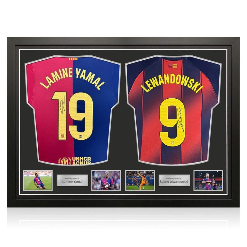 Lamine Yamal & Robert Lewandowski Signed Barcelona Football Shirts ...