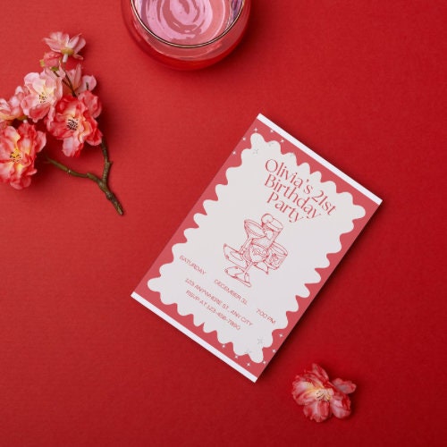 Red Cocktail Themed Birthday Invitation | Digital Invites, Digital ...