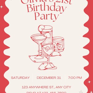Red Cocktail Themed Birthday Invitation | Digital Invites, Digital ...