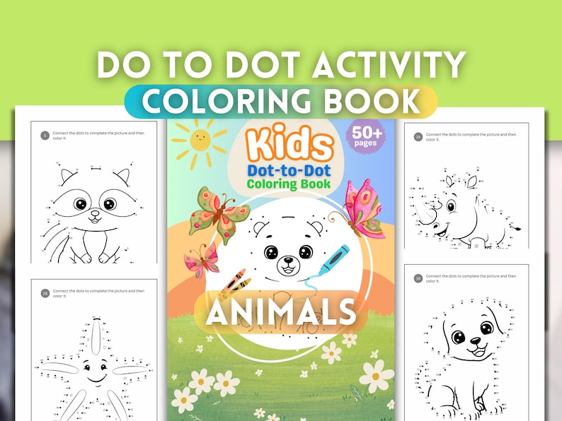 Dot to Dot Kids Printable Children Book Animals Cute Coloring Activity ...