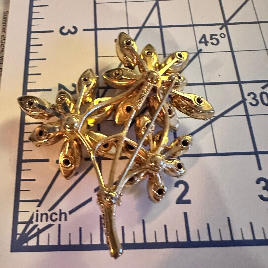 Vintage Vendome Brooch Flower Gold Tone Topaz Color Rhinestones Flower ...