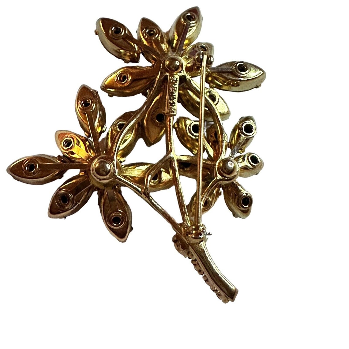 Vintage Vendome Brooch Flower Gold Tone Topaz Color Rhinestones Flower ...