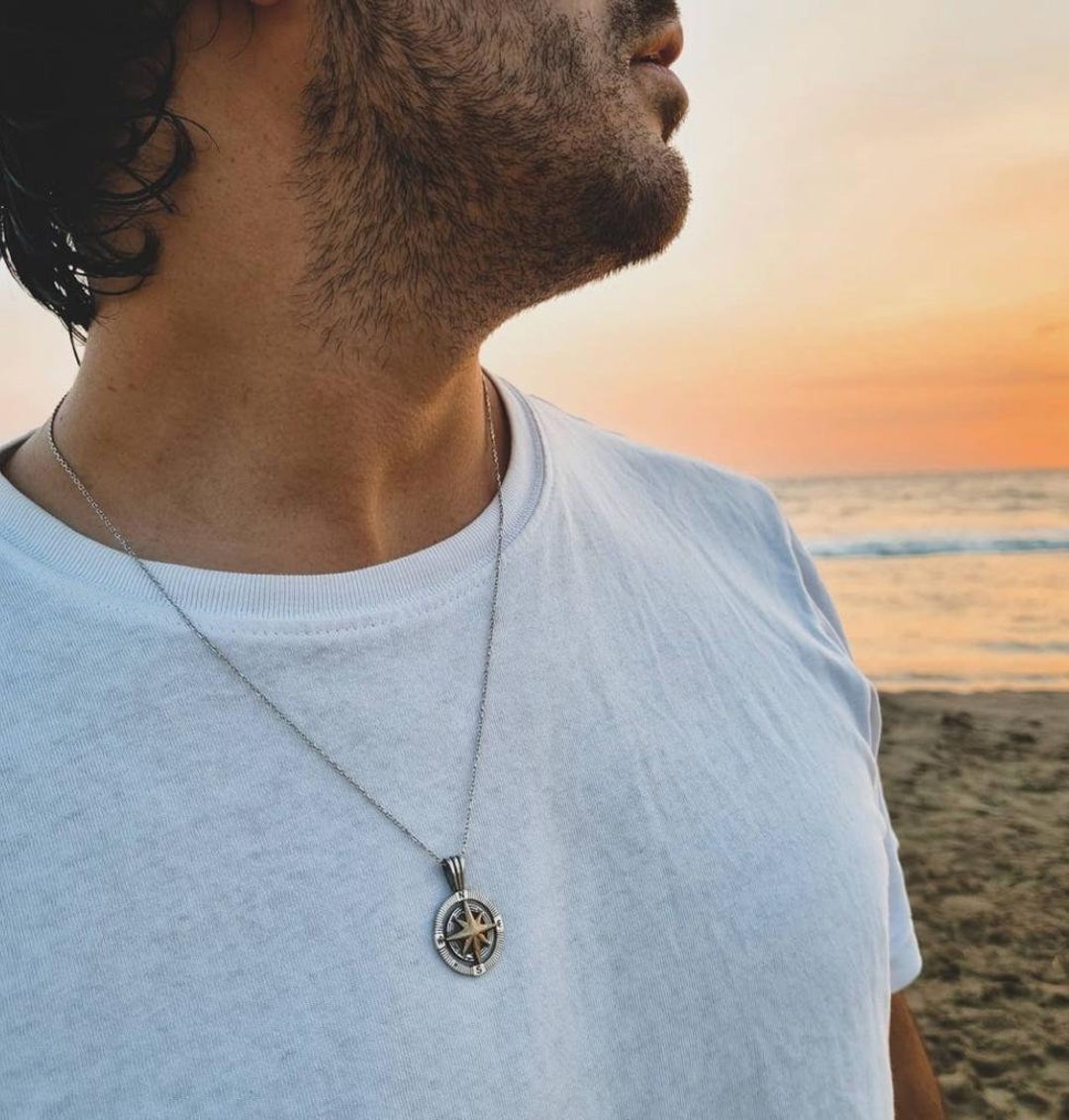 Compass Necklace, 925 Sterling Silver, Men Pendant, High Quality Silver ...