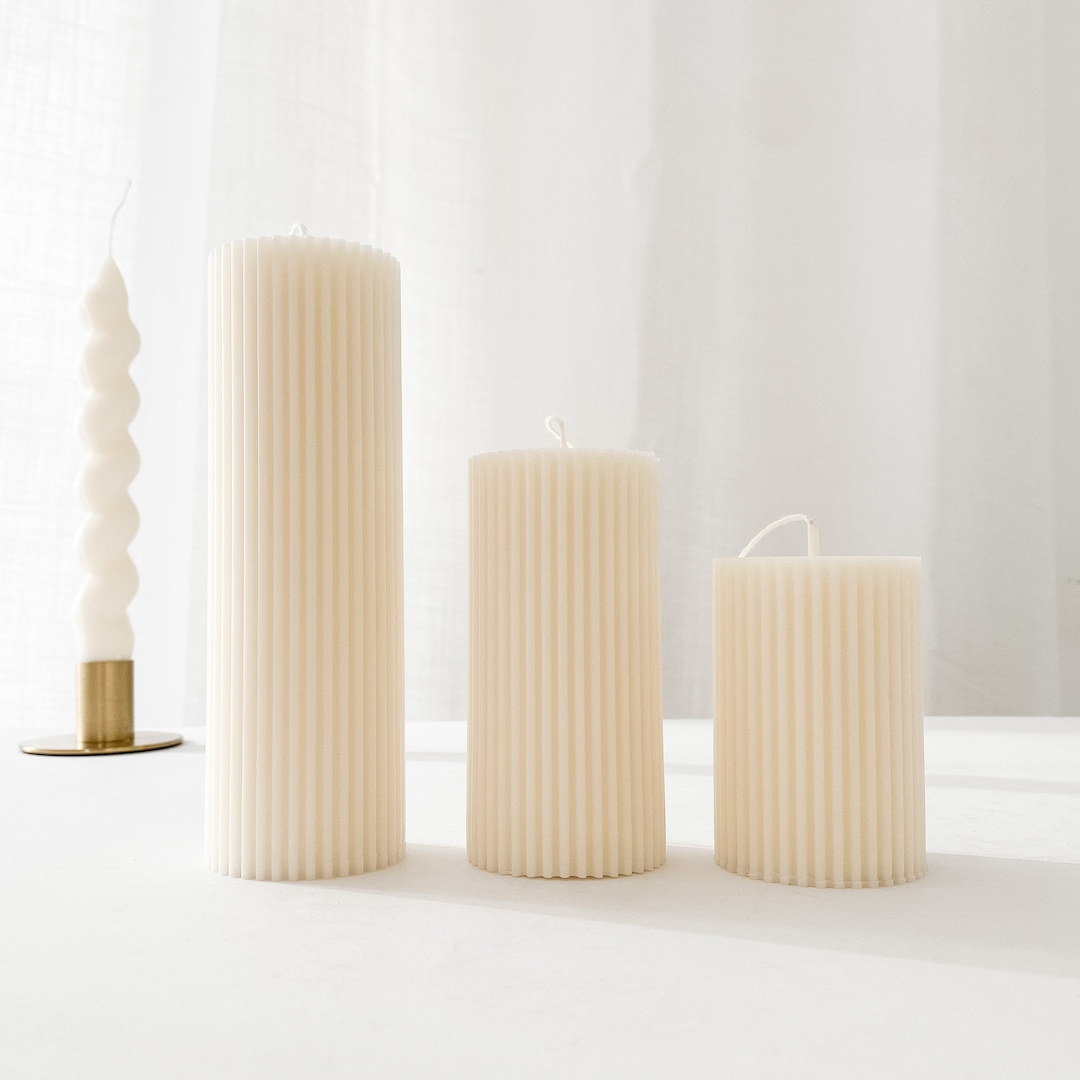 Thin Ribbed Pillar Candle - Etsy