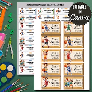 Set of Basketball Printables Labels Back to School, Basketball Stickers ...