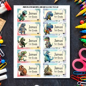 Set of Dinosaurs Printables Labels Back to School, Dinosaurs Stickers ...