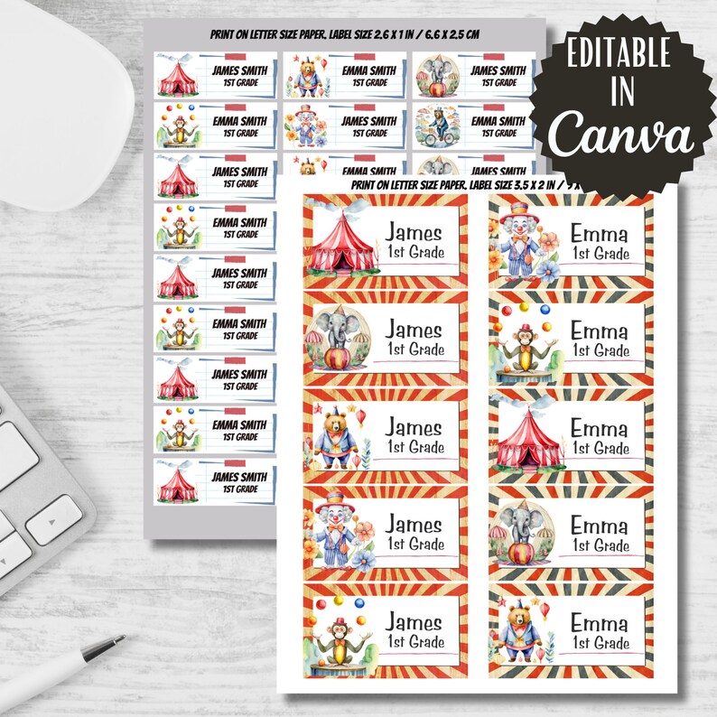 Set of Circus Printables Labels Back to School, Circus Stickers, Tags ...