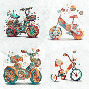 Funny Tricycles Clipart. Pack of 12 PNG Images 300 DPI - Etsy