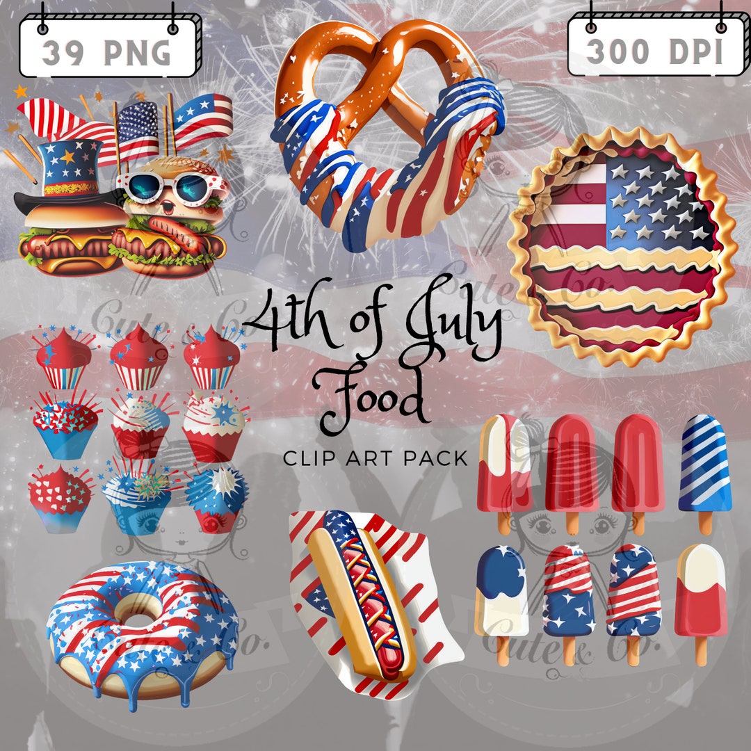 4th of July Food Clipart, Patriotic PNG, Digital Papers (300 DPI) - Etsy