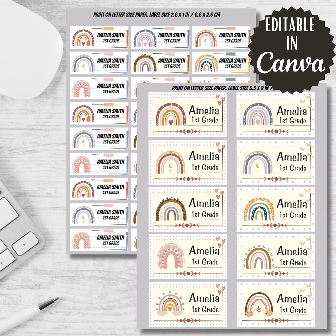 Set of Boho Rainbow Printables Labels Back to School, Boho Rainbow ...