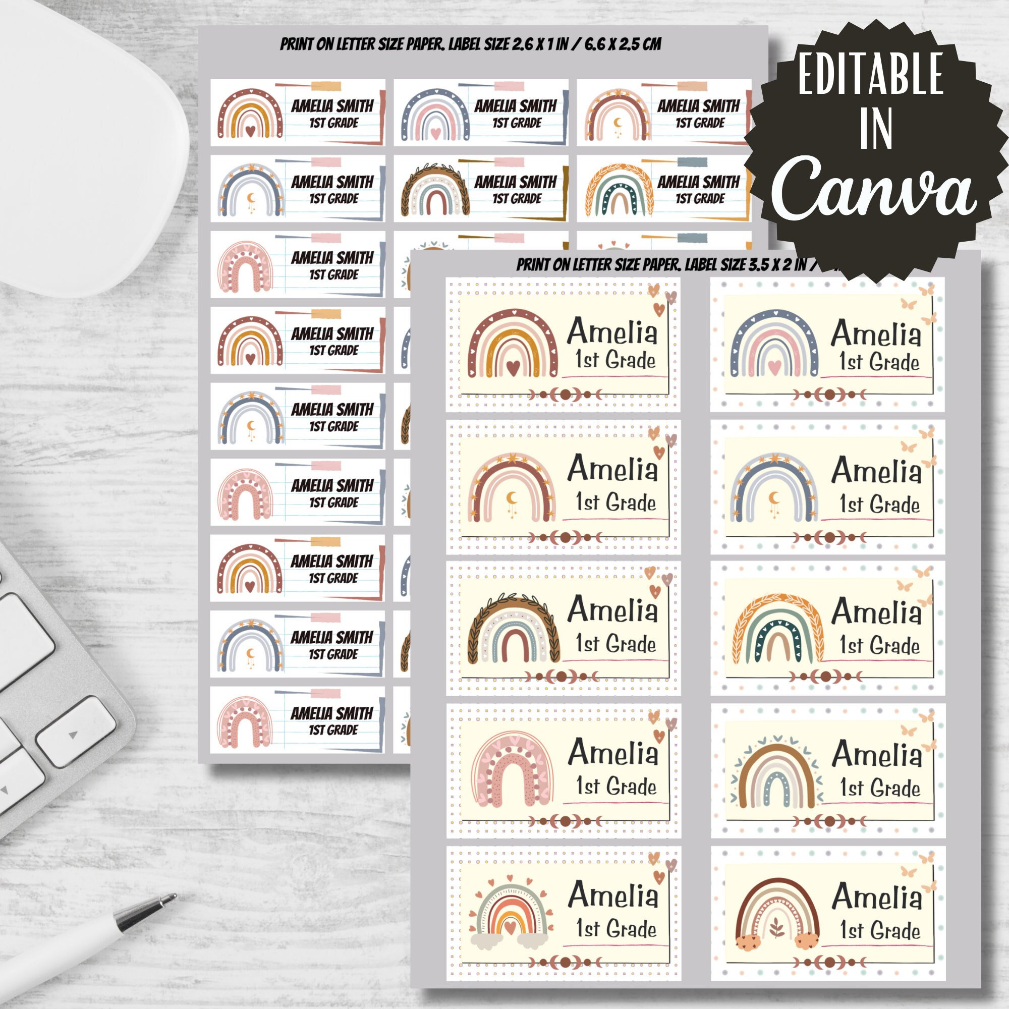 Set of Boho Rainbow Printables Labels Back to School, Boho Rainbow ...