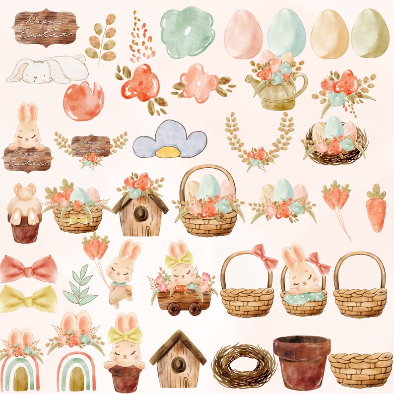 Easter Clipart Mega Bundle: Watercolor Bunnies & Digital Papers ...