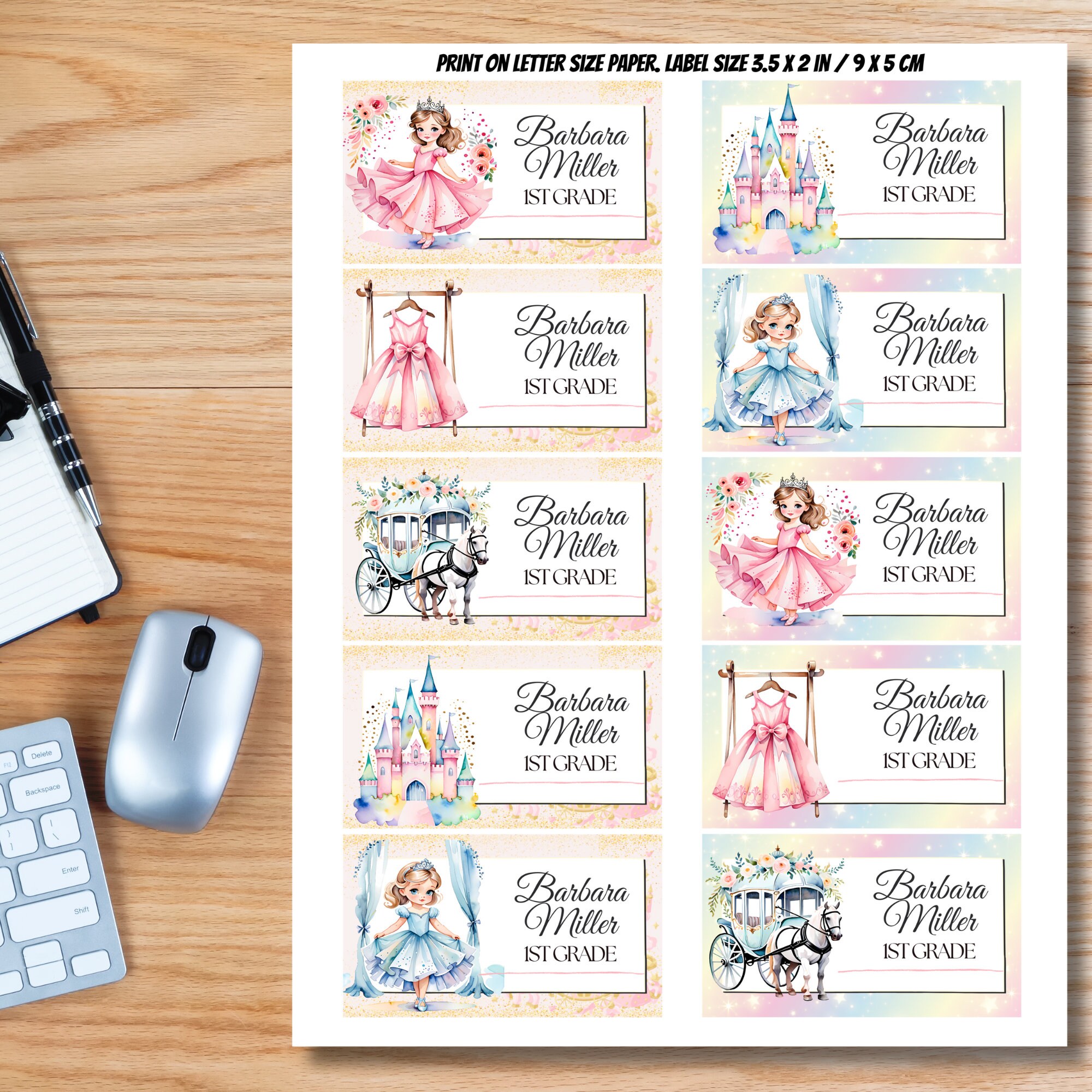 Set of Princess Printables Labels Back to School, Princess Stickers ...