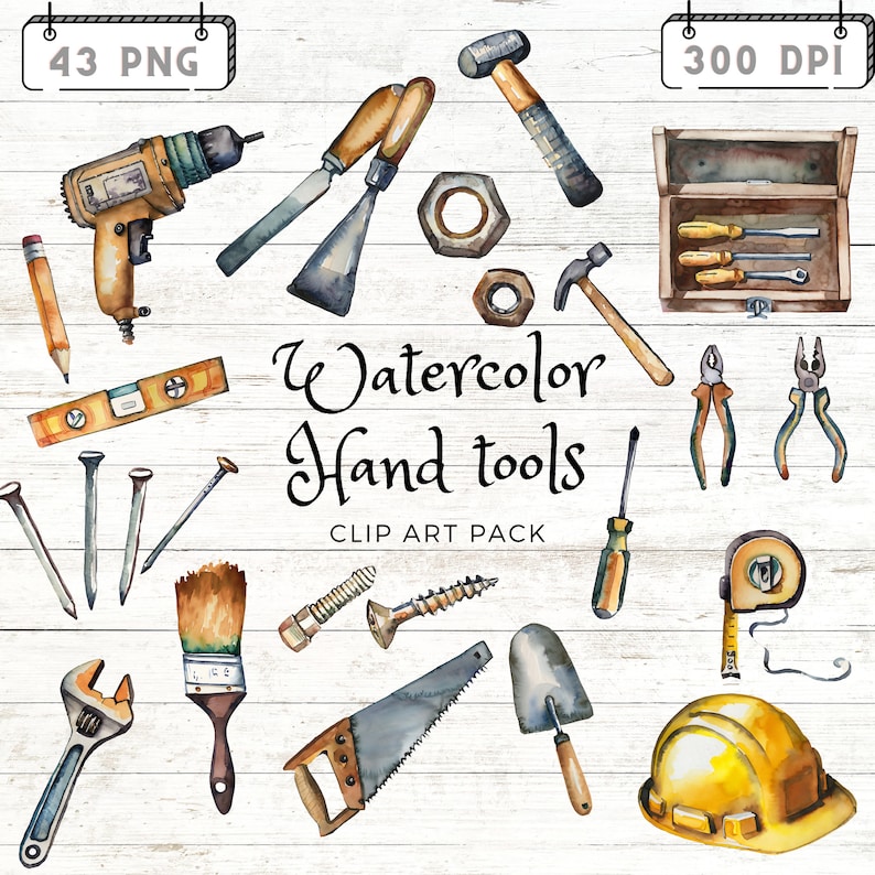 Watercolor Hand Tool Clipart Set | DIY Graphics (digital Download) - Etsy
