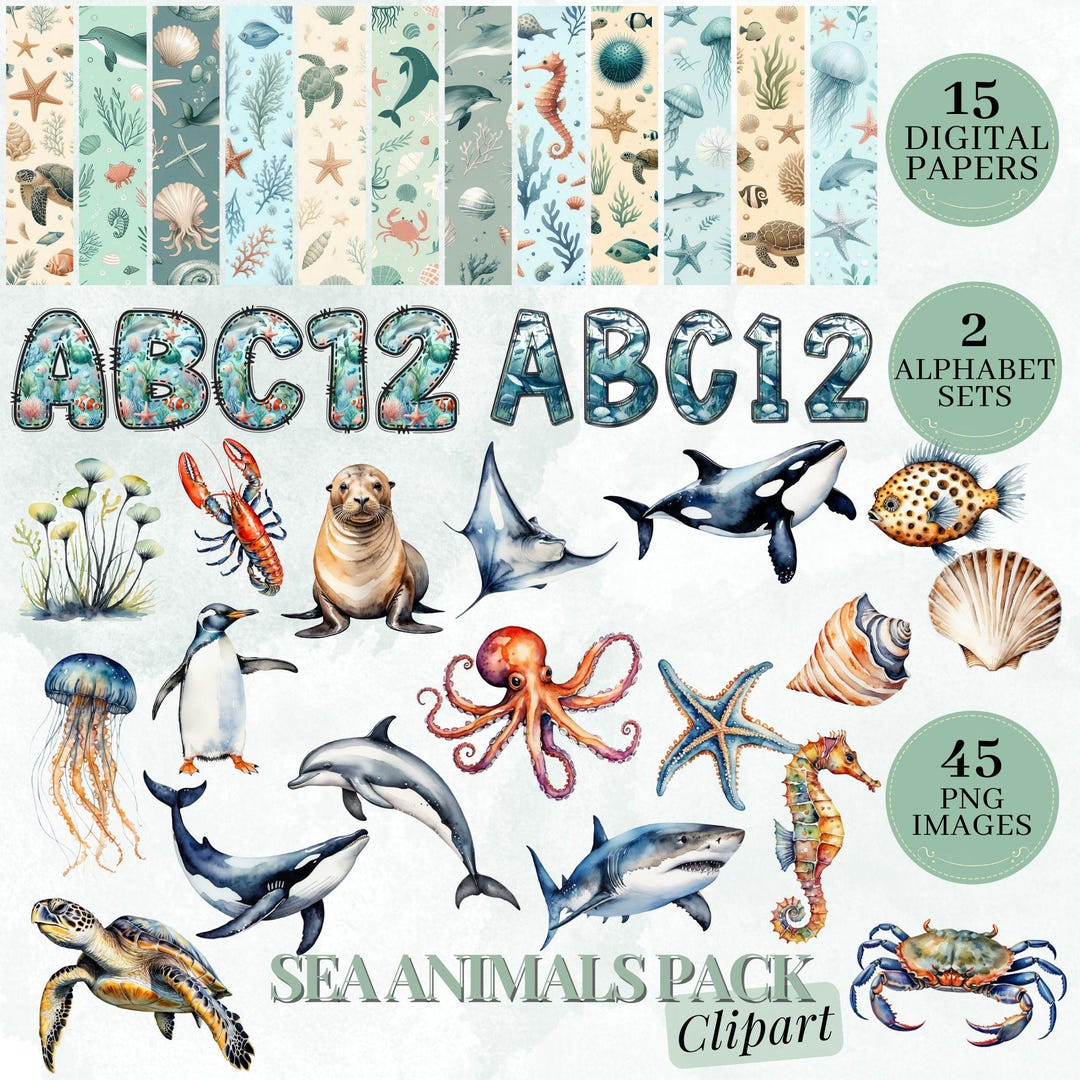Sea Life Clipart Bundle Set, Watercolour Under the Sea Clipart, PNG ...