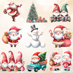Christmas Watercolor Clipart, Cute Santa Watercolor Graphics, Winter ...