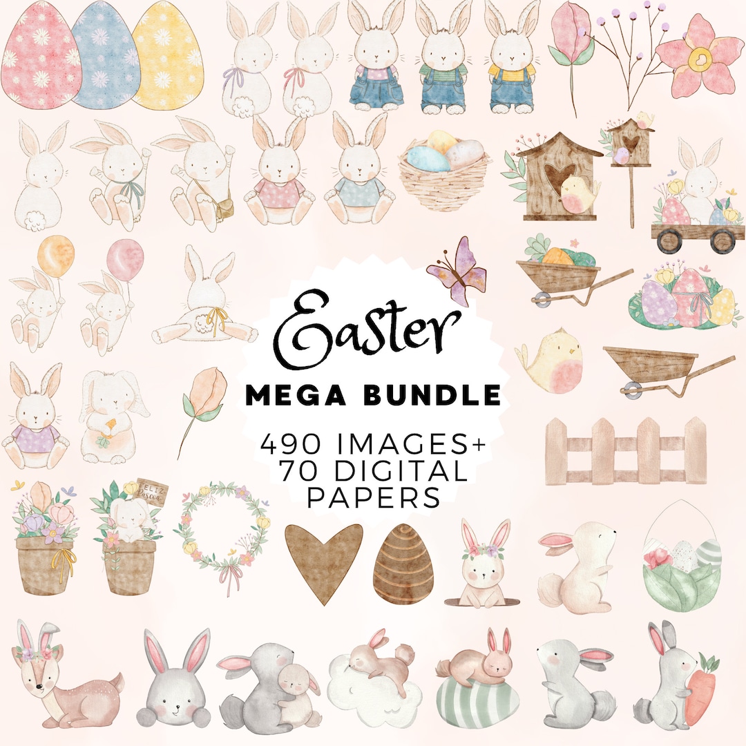 Easter Clipart Mega Bundle: Watercolor Bunnies & Digital Papers ...