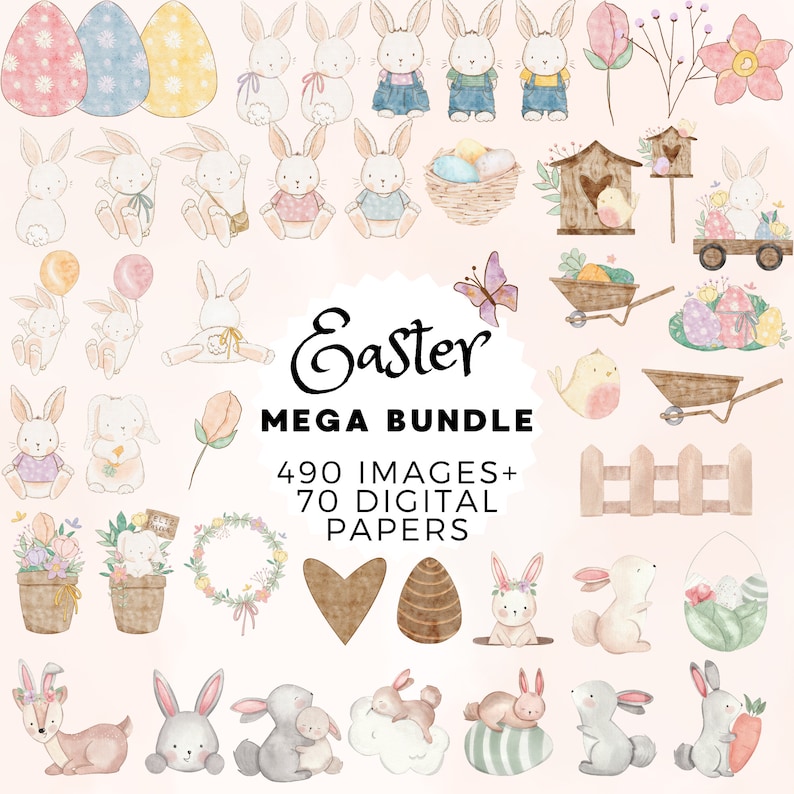 Easter Clipart Mega Bundle: Watercolor Bunnies & Digital Papers ...