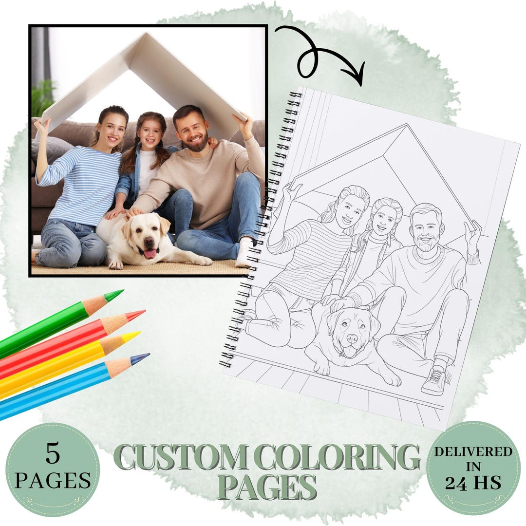 5 Custom Coloring Pages From Photo – Personalized Portraits, Family ...