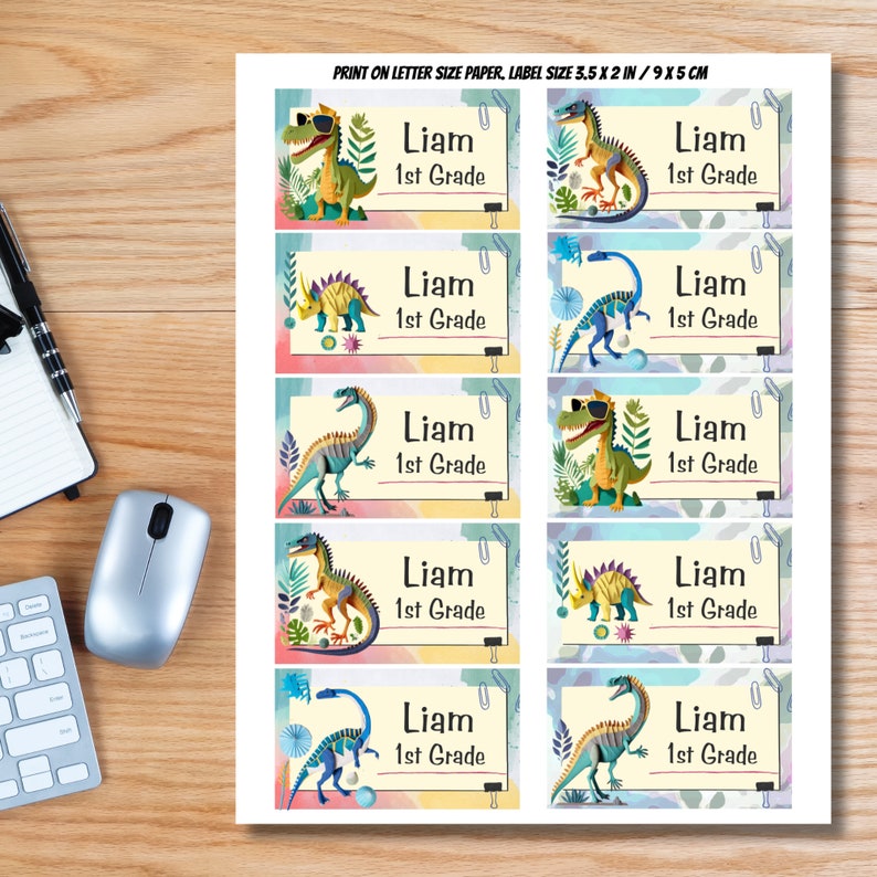 Dinosaur Printable Labels, Back to School Stickers (editable in Canva ...
