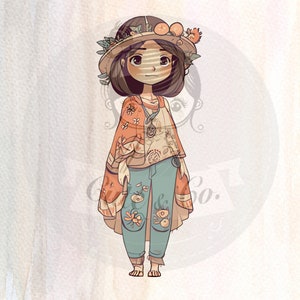 Flower Power Hippie Girls Clipart Pack 5 PNG Images at 300 Dpi - Etsy