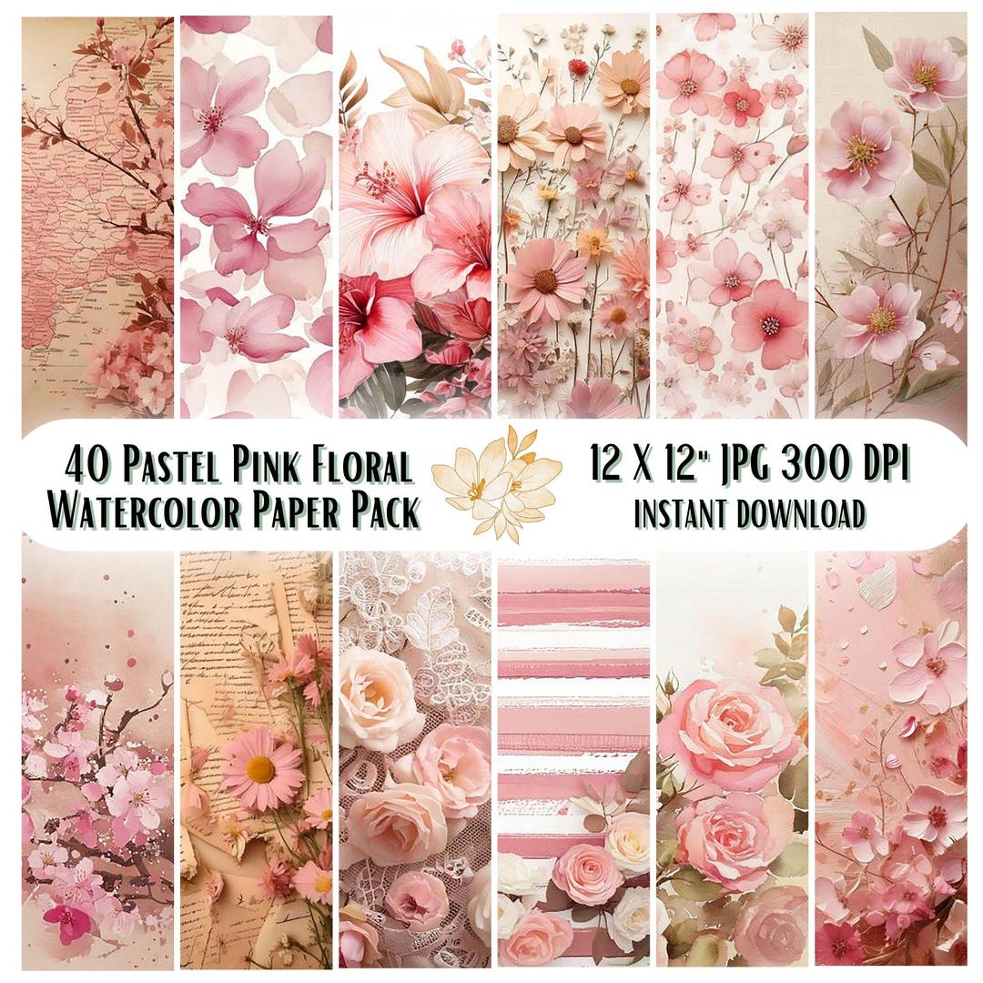 Pastel Pink Floral Digital Paper | Blush Rose, Shabby Chic (digital ...