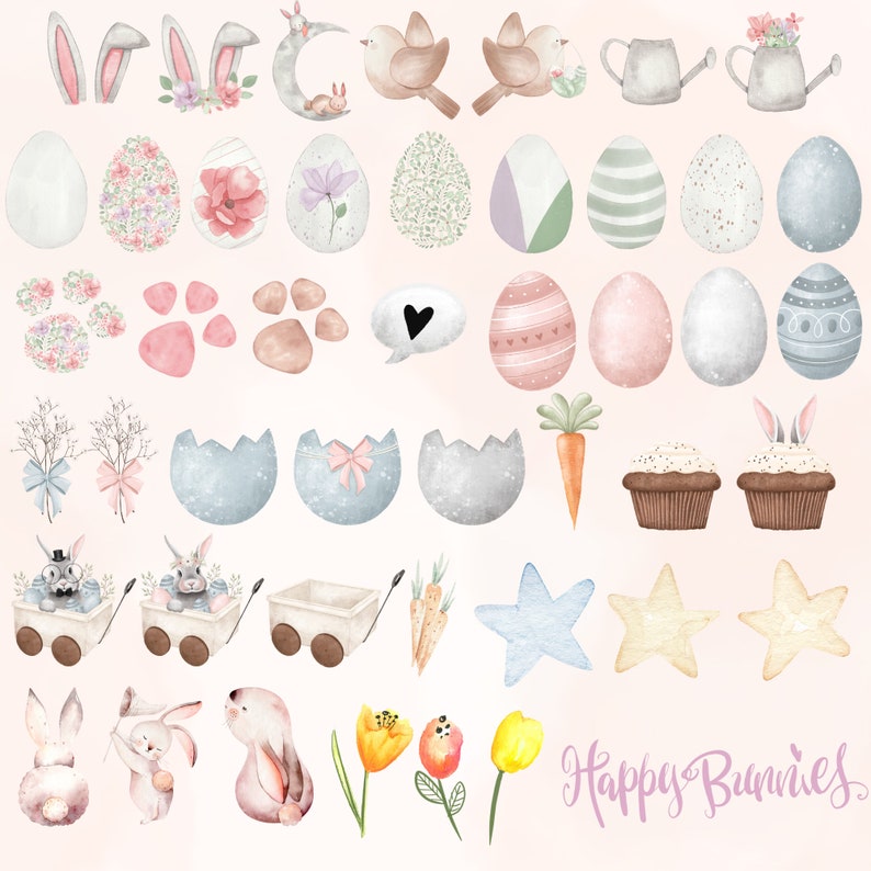 Easter Clipart Mega Bundle: Watercolor Bunnies & Digital Papers ...