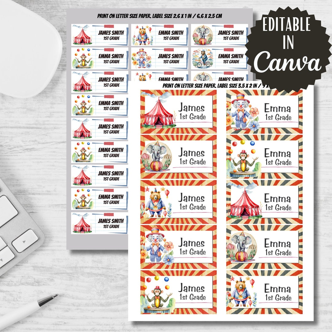 Set of Circus Printables Labels Back to School, Circus Stickers, Tags ...